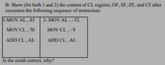 Solved B-Show (for both 1 and 2) the content of CL register, | Chegg.com