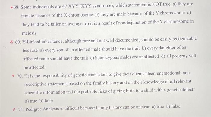 Solved - 68. Some individuals are 47 XYY (XYY syndrome), | Chegg.com