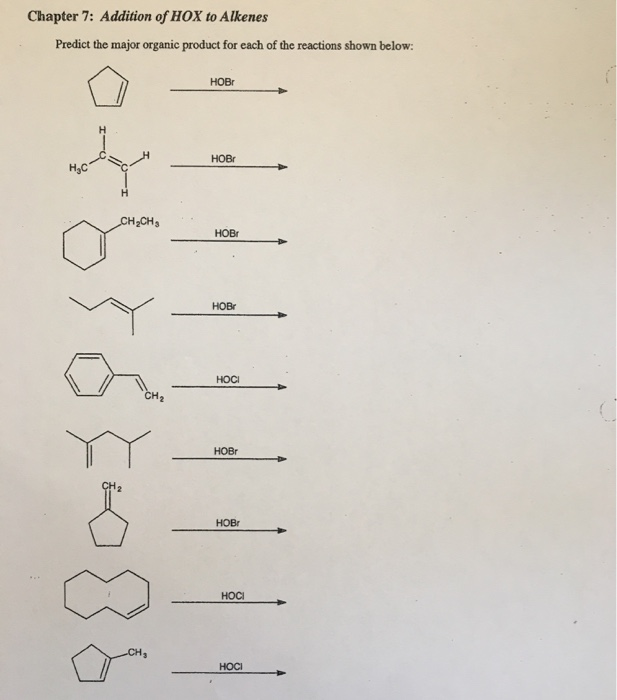 Solved Chapter 7: Addition of HOX to Alkenes Predict the | Chegg.com