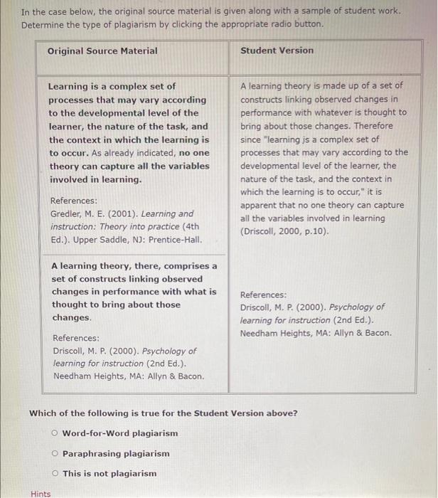 Solved In the case below, the original source material is | Chegg.com