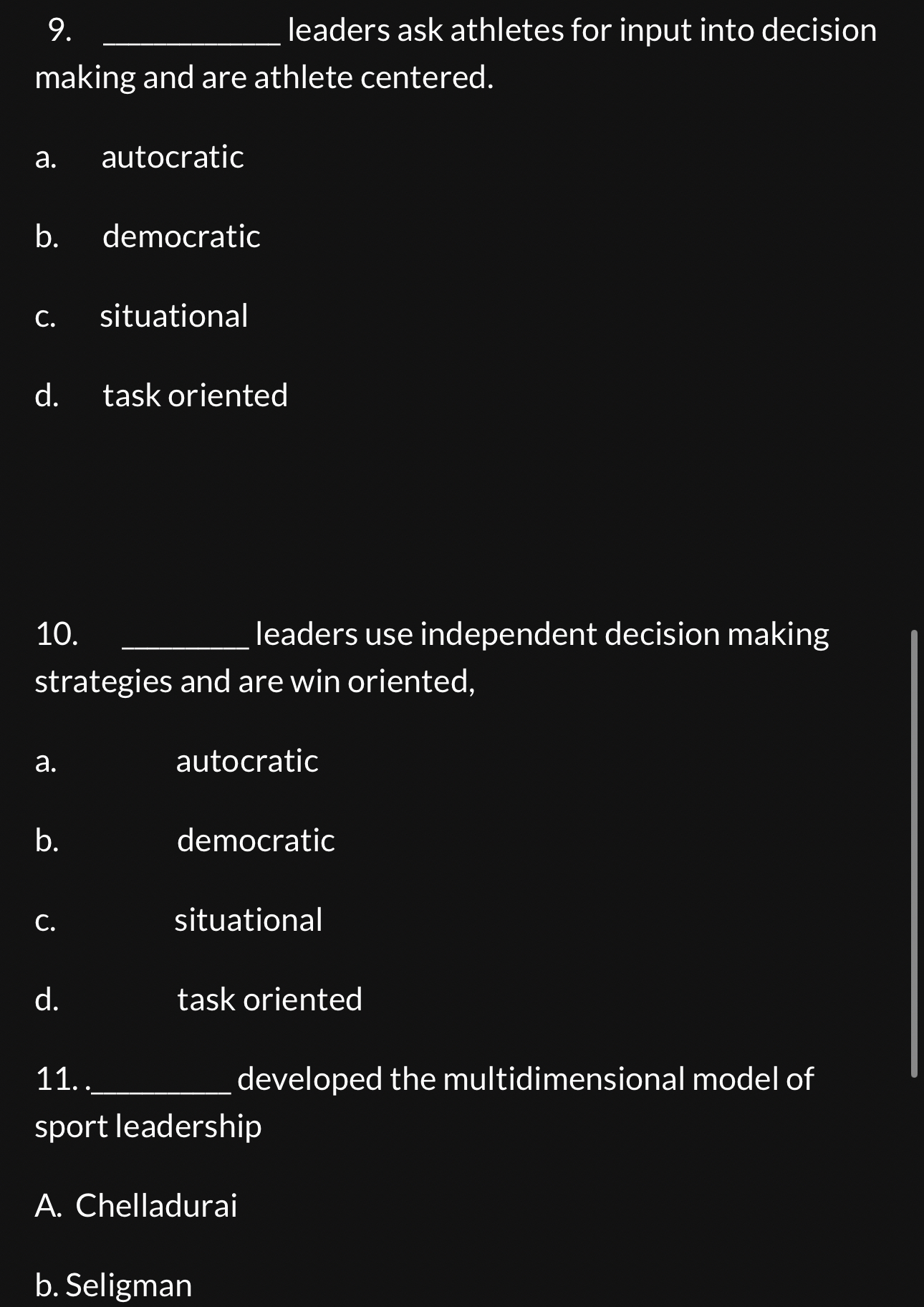 Solved 9 . q, ﻿leaders ask athletes for input into decision | Chegg.com