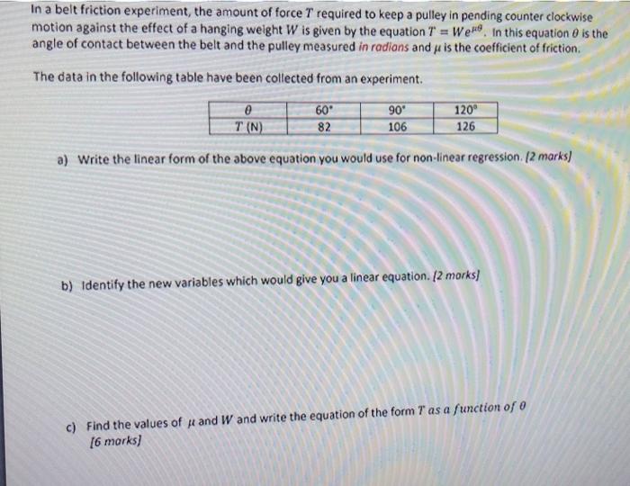 Solved In a belt friction experiment, the amount of force T | Chegg.com