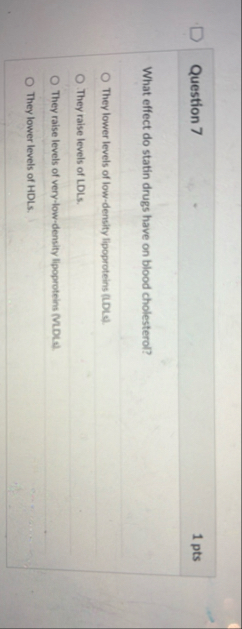 Solved Question 71 ﻿ptsWhat effect do statin drugs have on | Chegg.com