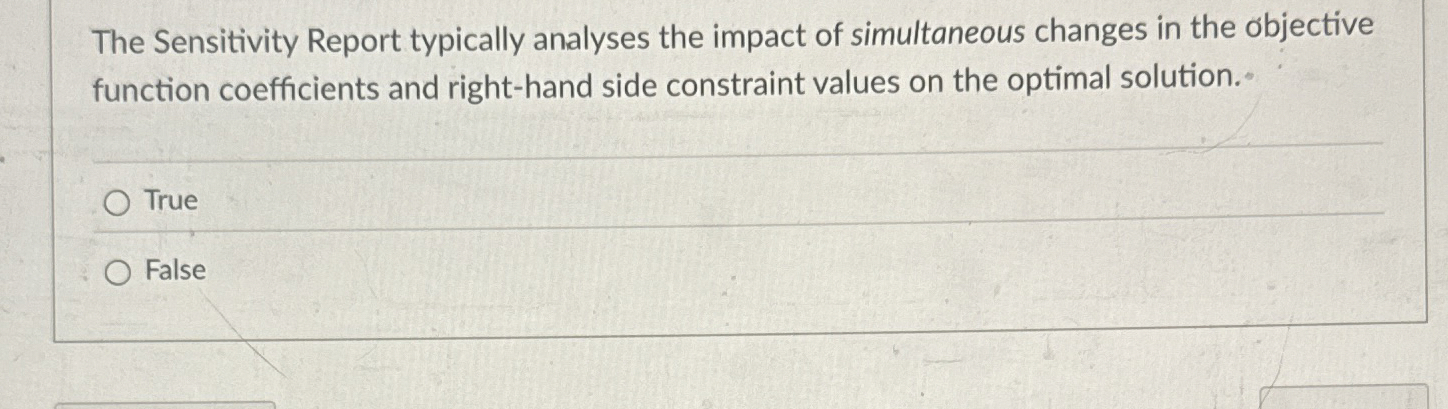 Solved The Sensitivity Report Typically Analyses The Impact
