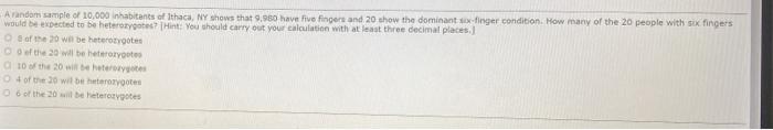 Solved A random sample of 10,000 inhabitants of Ithaca, NY | Chegg.com