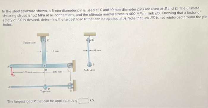 Solved In the steel structure shown, a 6-mm-diameter pin is | Chegg.com