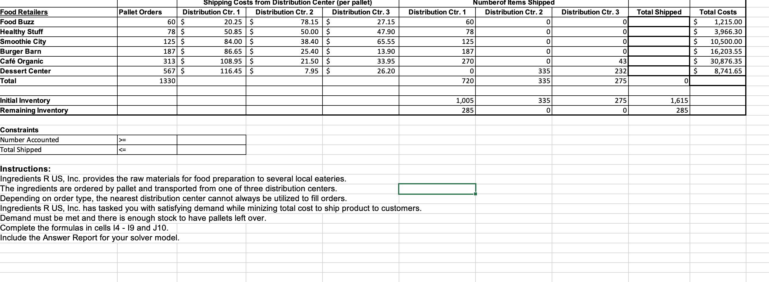 Solved USE EXCEL TO SOLVE:Instructions:Ingredients R US, | Chegg.com