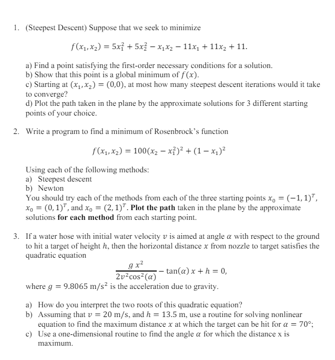 Solved (Steepest Descent) ﻿Suppose that we seek to | Chegg.com