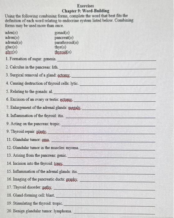Solved Exercises Chapter 9: Word-Building Using the | Chegg.com