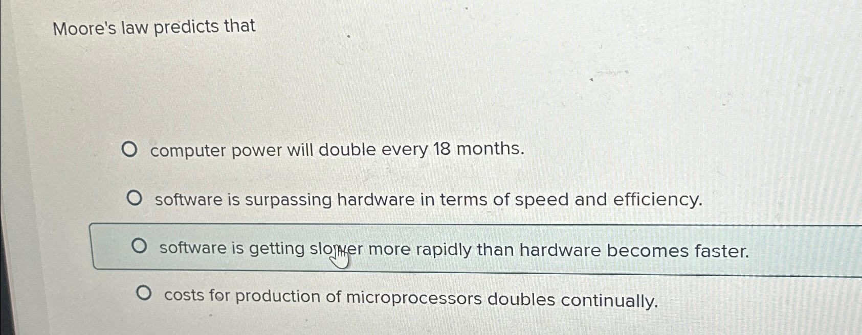 Solved Moore's law predicts thatcomputer power will double | Chegg.com