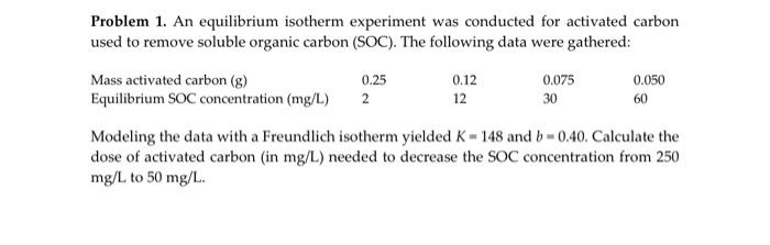 Solved Problem 1. An equilibrium isotherm experiment was | Chegg.com