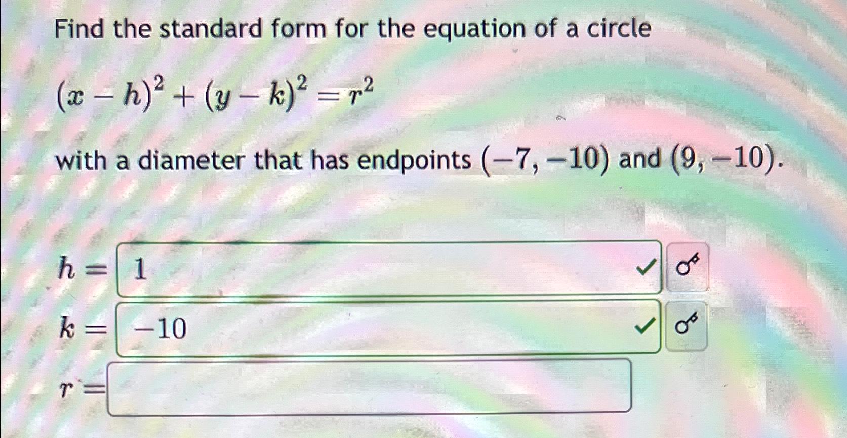 Solved Find the standard form for the equation of a | Chegg.com