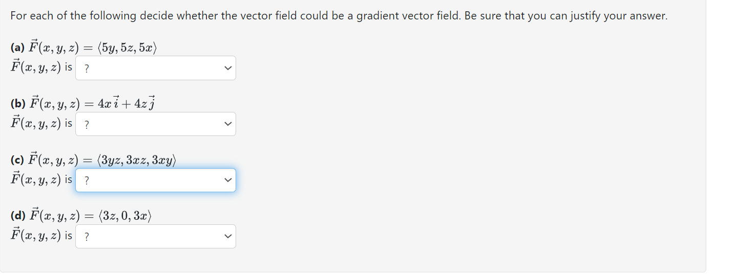 Solved For each of the following decide whether the vector | Chegg.com