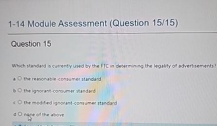 Solved 1-14 ﻿Module Assessment (Question 15/15)Question | Chegg.com