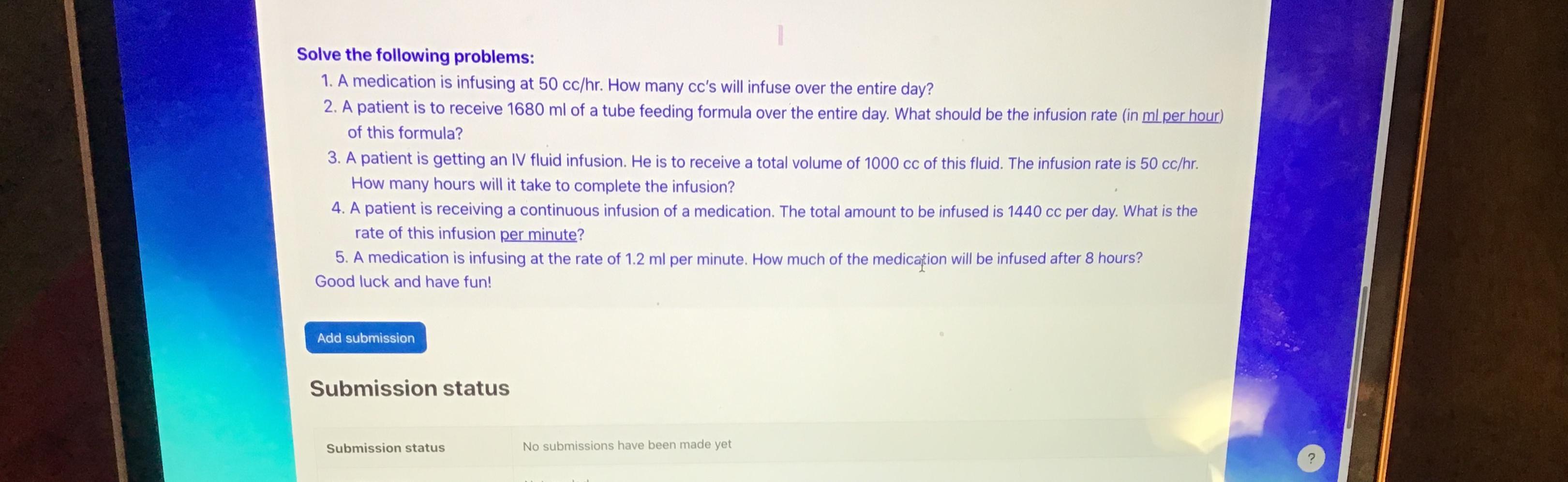 Solved Solve the following problems:A medication is infusing | Chegg.com