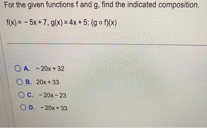 Solved For the given functions f and g, find the indicated | Chegg.com