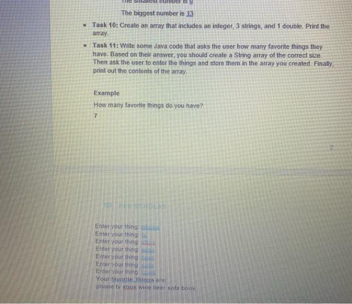 The biggest number is 13 - Task 10: Create an array | Chegg.com