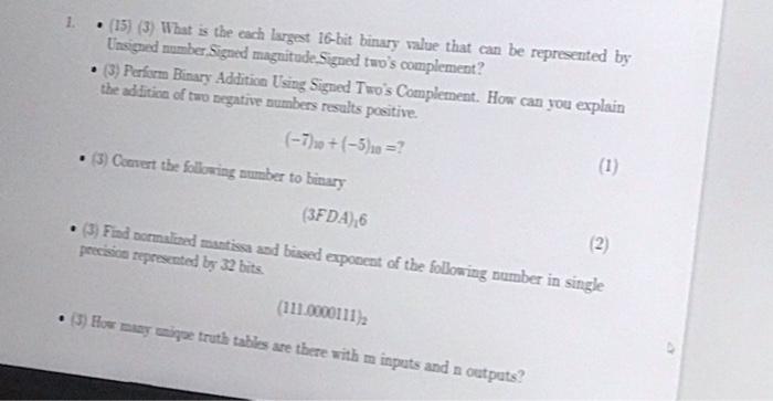 Solved • (15) (3) What is the cach largest 16-bit binary | Chegg.com
