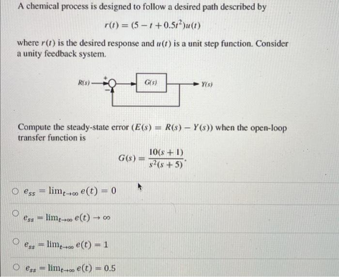 Solved A chemical process is designed to follow a desired | Chegg.com