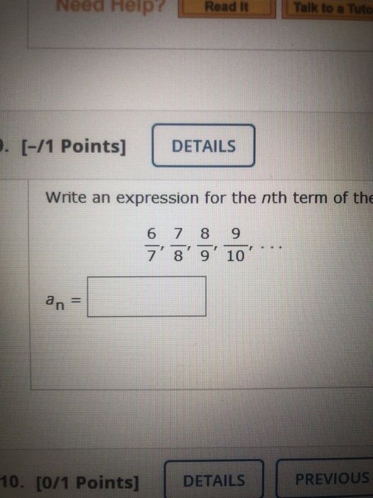 Solved Write an expression for the nth term of the sequence. | Chegg.com