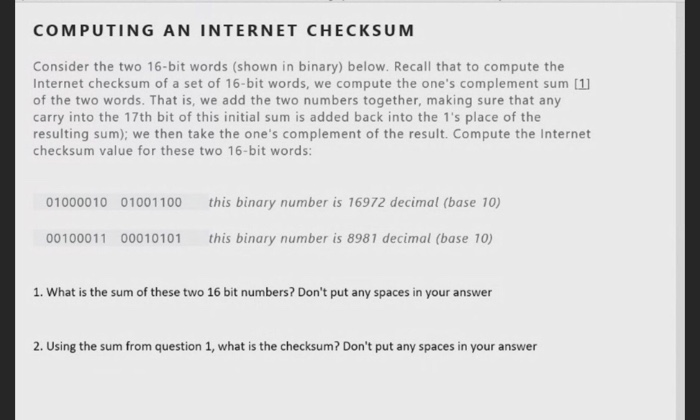 Solved COMPUTING AN INTERNET CHECKSUM Consider the two | Chegg.com