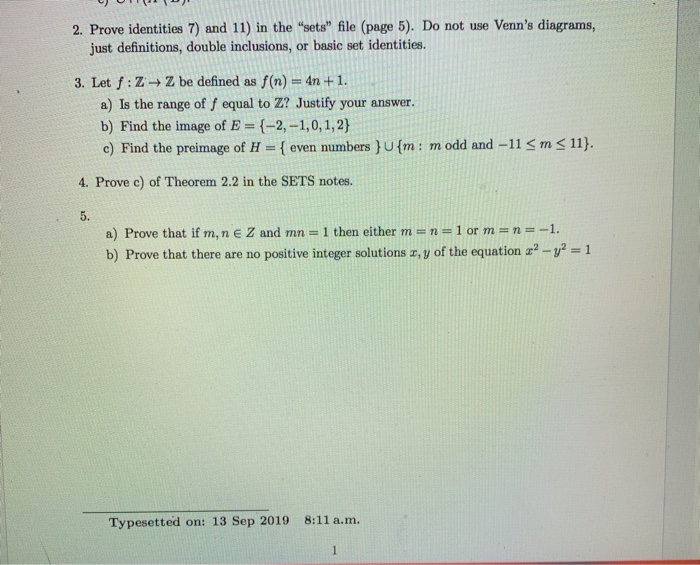 Solved 2. Prove identities 7) and 11) in the "sets" file | Chegg.com