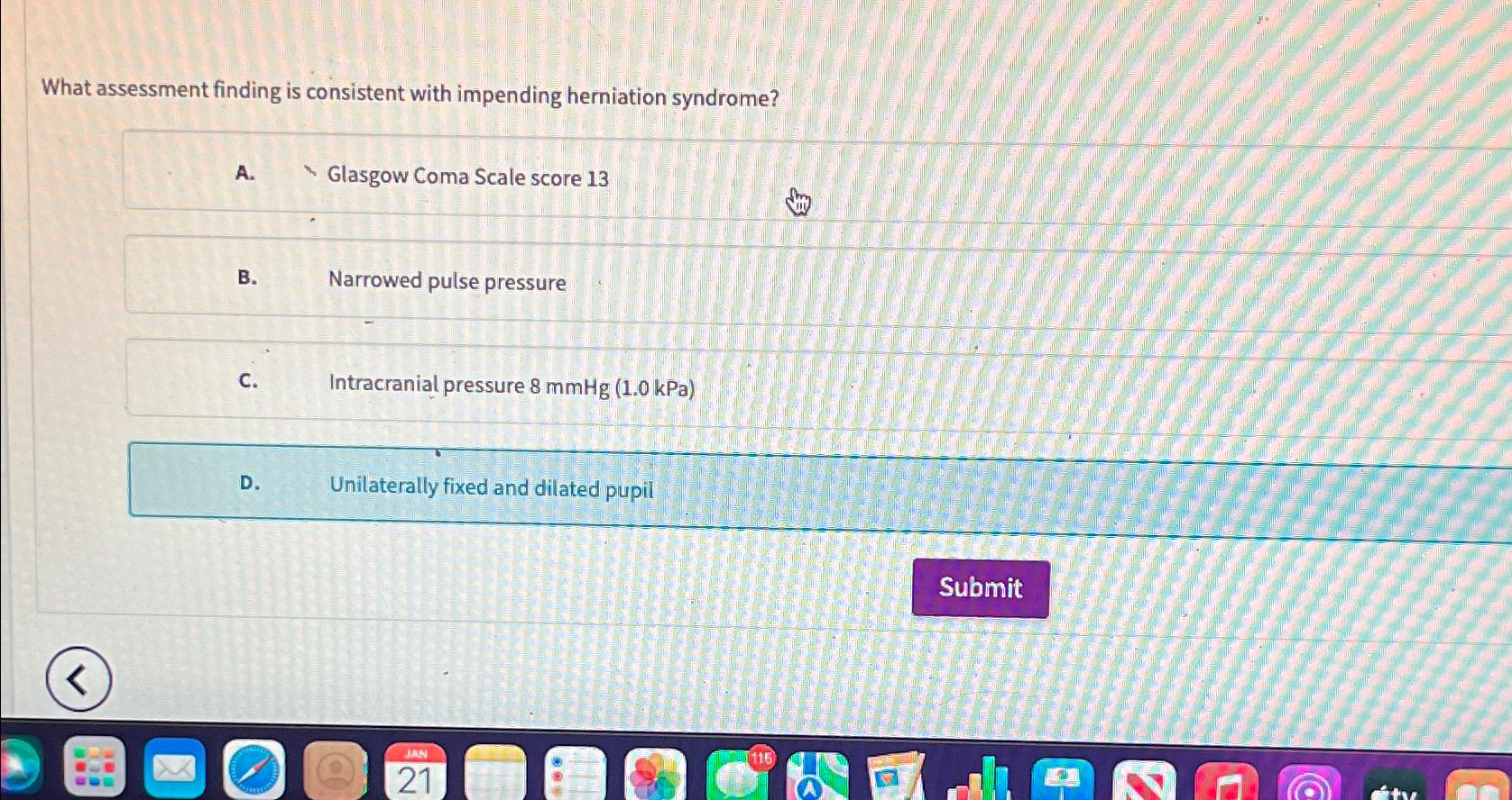 Solved What assessment finding is consistent with impending | Chegg.com