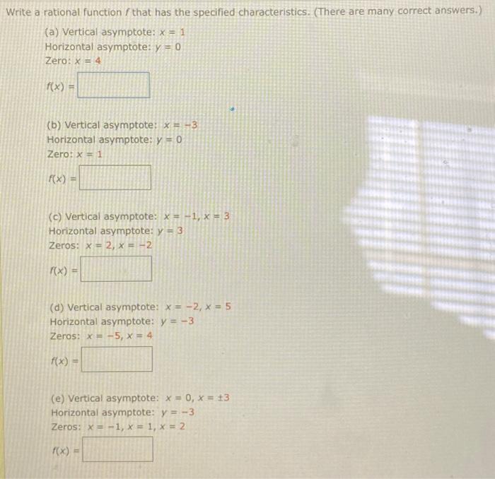 Solved E A Rational Function F That Has The Specified