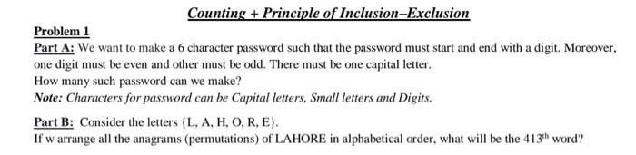 Solved Counting + Principle of Inclusion-Exclusion Problem 1 | Chegg.com