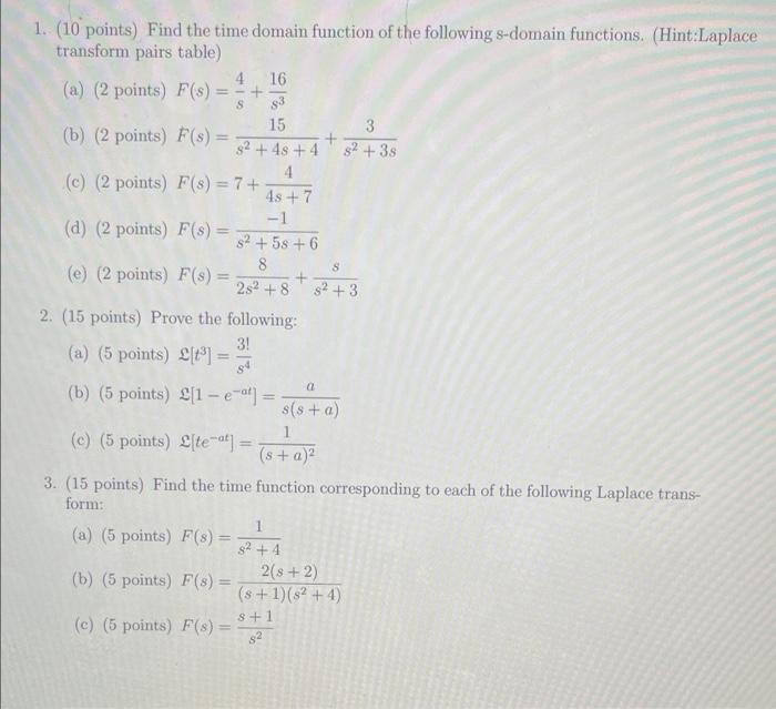 Solved 1. (10 points) Find the time domain function of the | Chegg.com