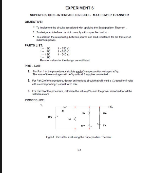 Solved EXPERIMENT 6 SUPERPOSITION - INTERFACE CIRCUITS - MAX | Chegg.com