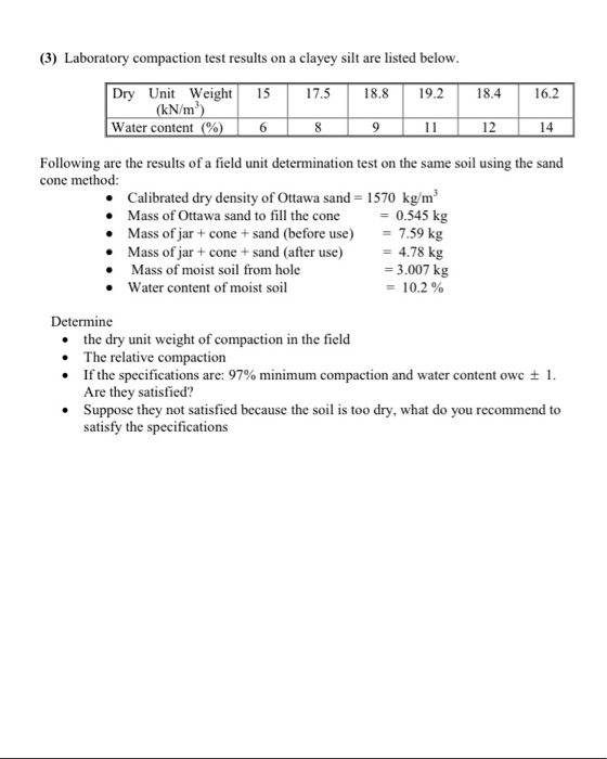 Solved 3 Laboratory Compaction Test Results On A Clayey