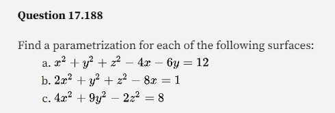 Solved Question 17.188Find a parametrization for each of the | Chegg.com