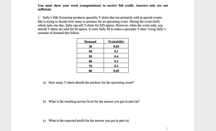Solved You must show your work (computations) to receive | Chegg.com