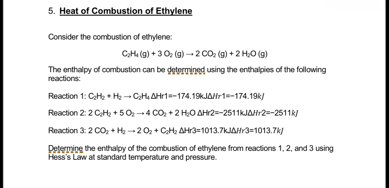 Solved Heat of Combustion of EthyleneConsider the combustion | Chegg.com