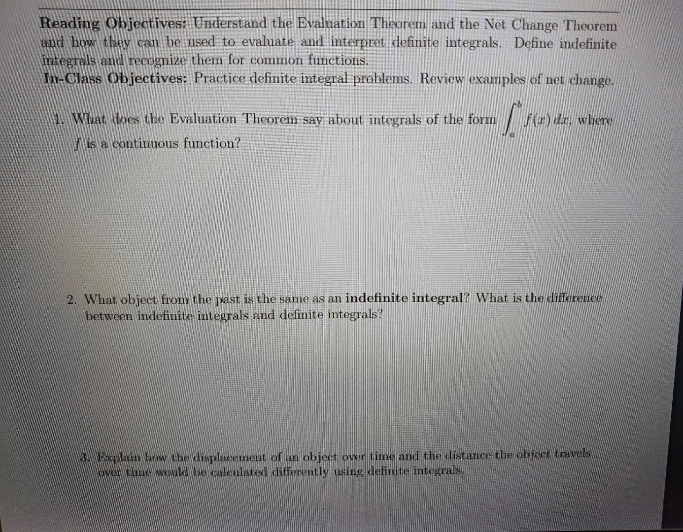 Solved Reading Objectives: Understand the Evaluation Theorem | Chegg.com
