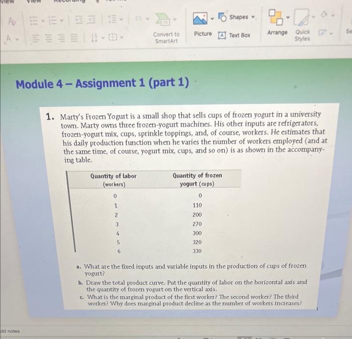 Module 4 - Assignment 1 (part 2) 2. The production | Chegg.com