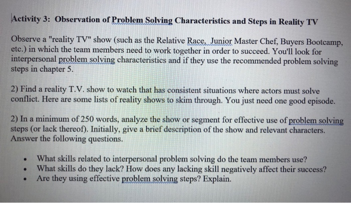 Solved Activity 3: Observation of Problem Solving | Chegg.com