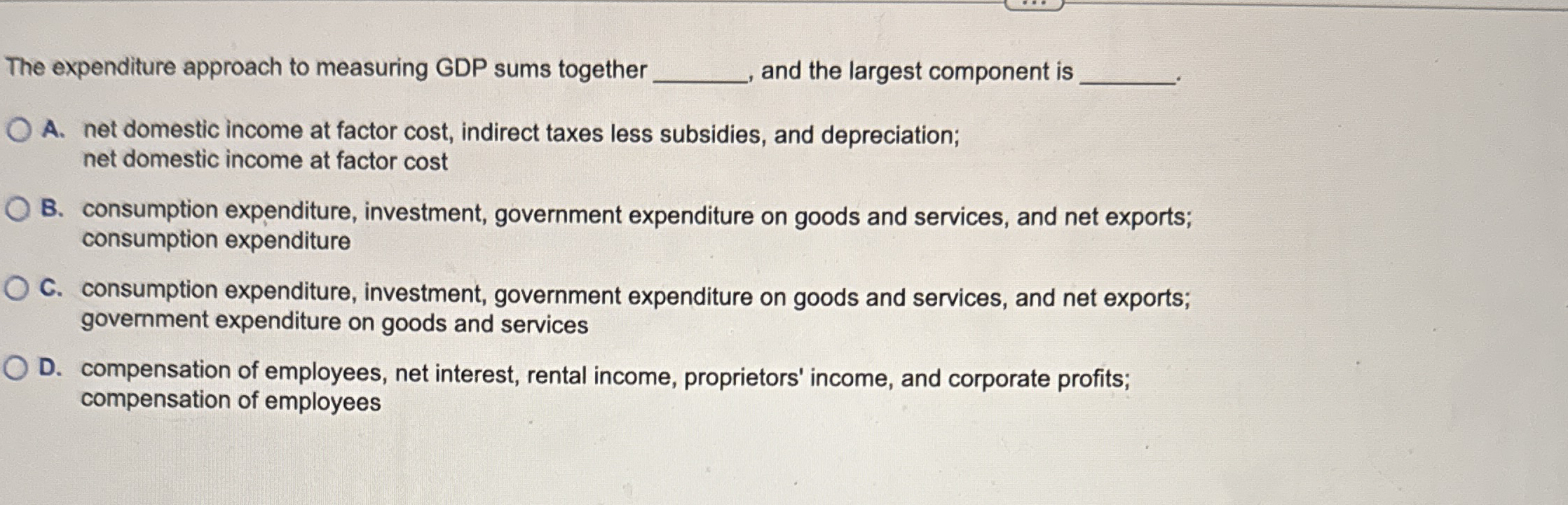 Solved The expenditure approach to measuring GDP sums | Chegg.com