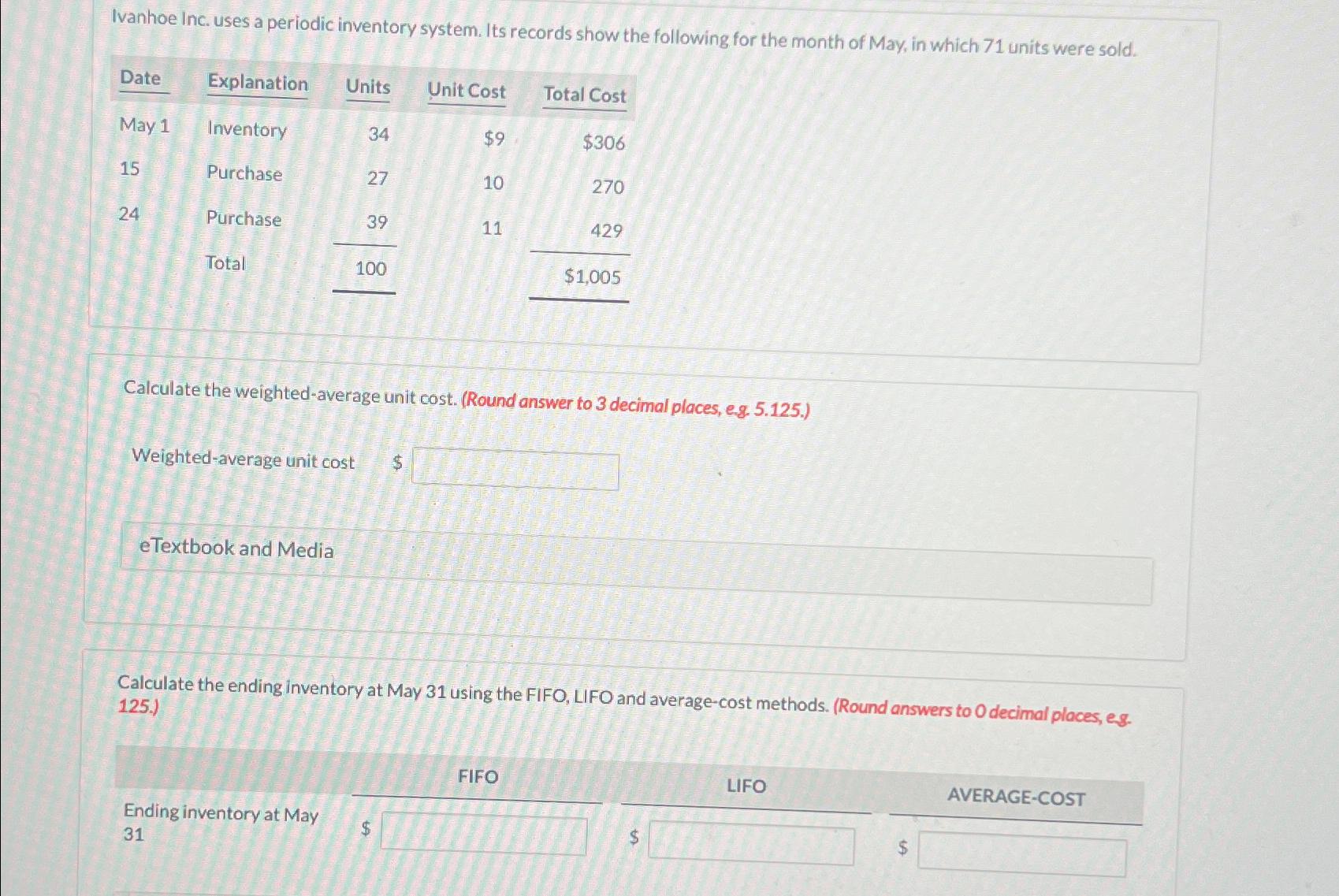 Solved Ivanhoe Inc. uses a periodic inventory system. Its | Chegg.com