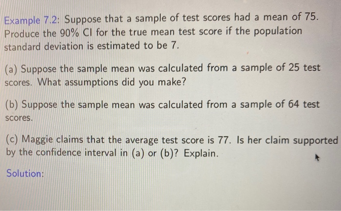 Solved Example 7.2: Suppose that a sample of test scores had | Chegg.com