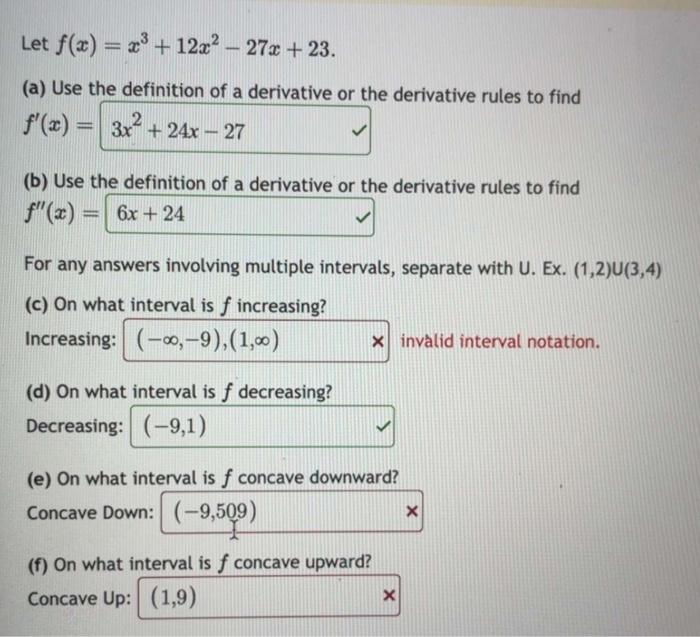 Solved Let f(x)=x3+12x2−27x+23 (a) Use the definition of a | Chegg.com
