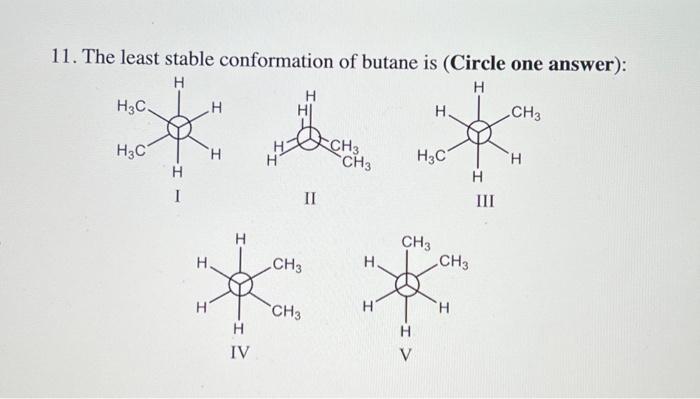 Solved 1. The least stable conformation of butane is (Circle | Chegg.com
