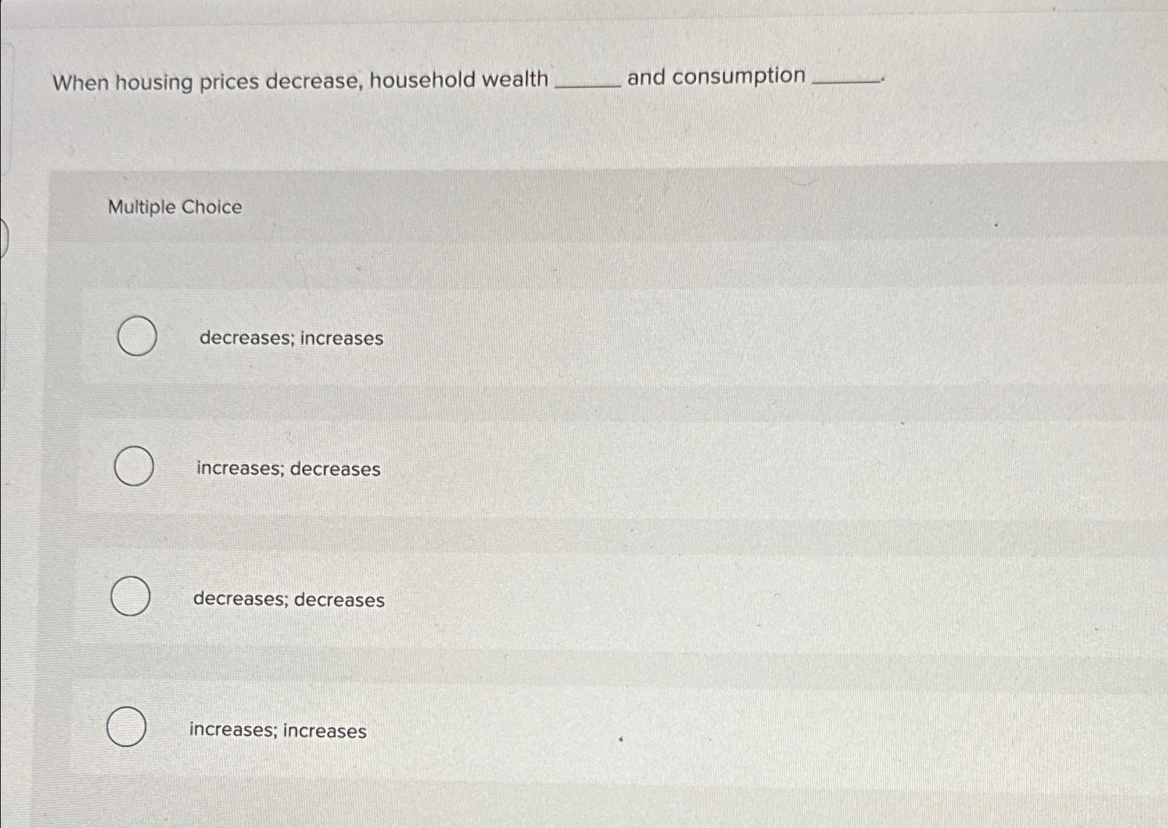 Solved When housing prices decrease, household wealth and | Chegg.com