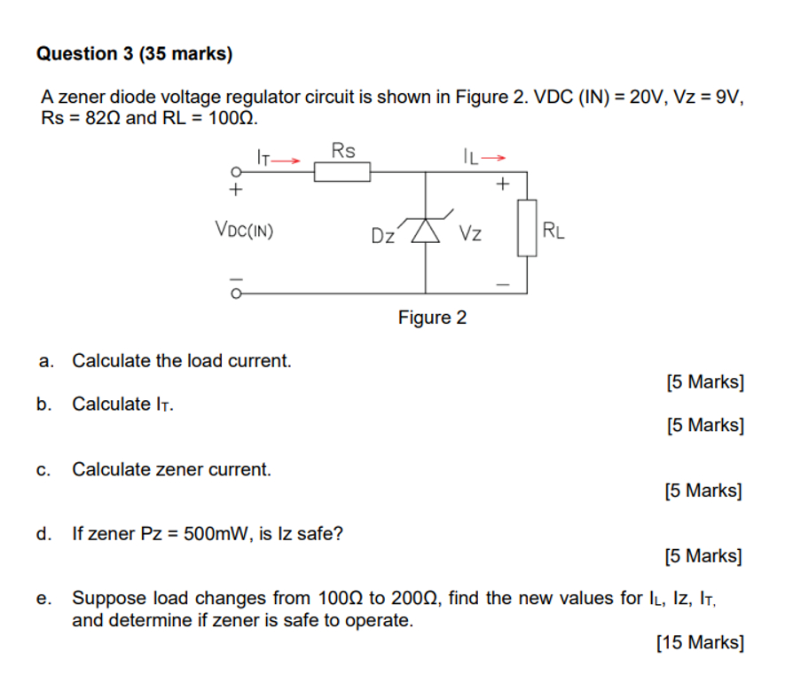 Solved Question 3 (35 ﻿marks)A zener diode voltage regulator | Chegg.com