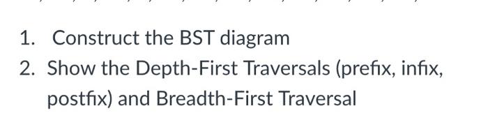 Solved 1. Construct the BST diagram 2. Show the Depth-First | Chegg.com