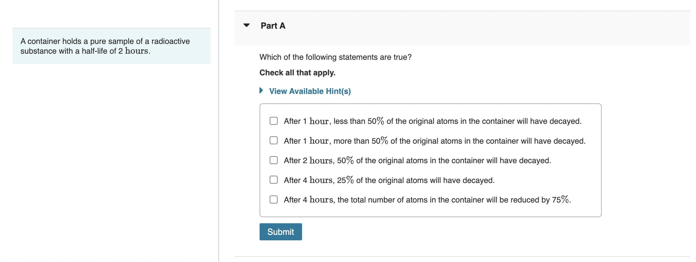Solved A container holds a pure sample of a | Chegg.com