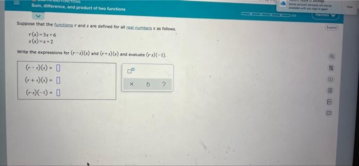 Solved Sum, difference, and product of two functions Ya | Chegg.com