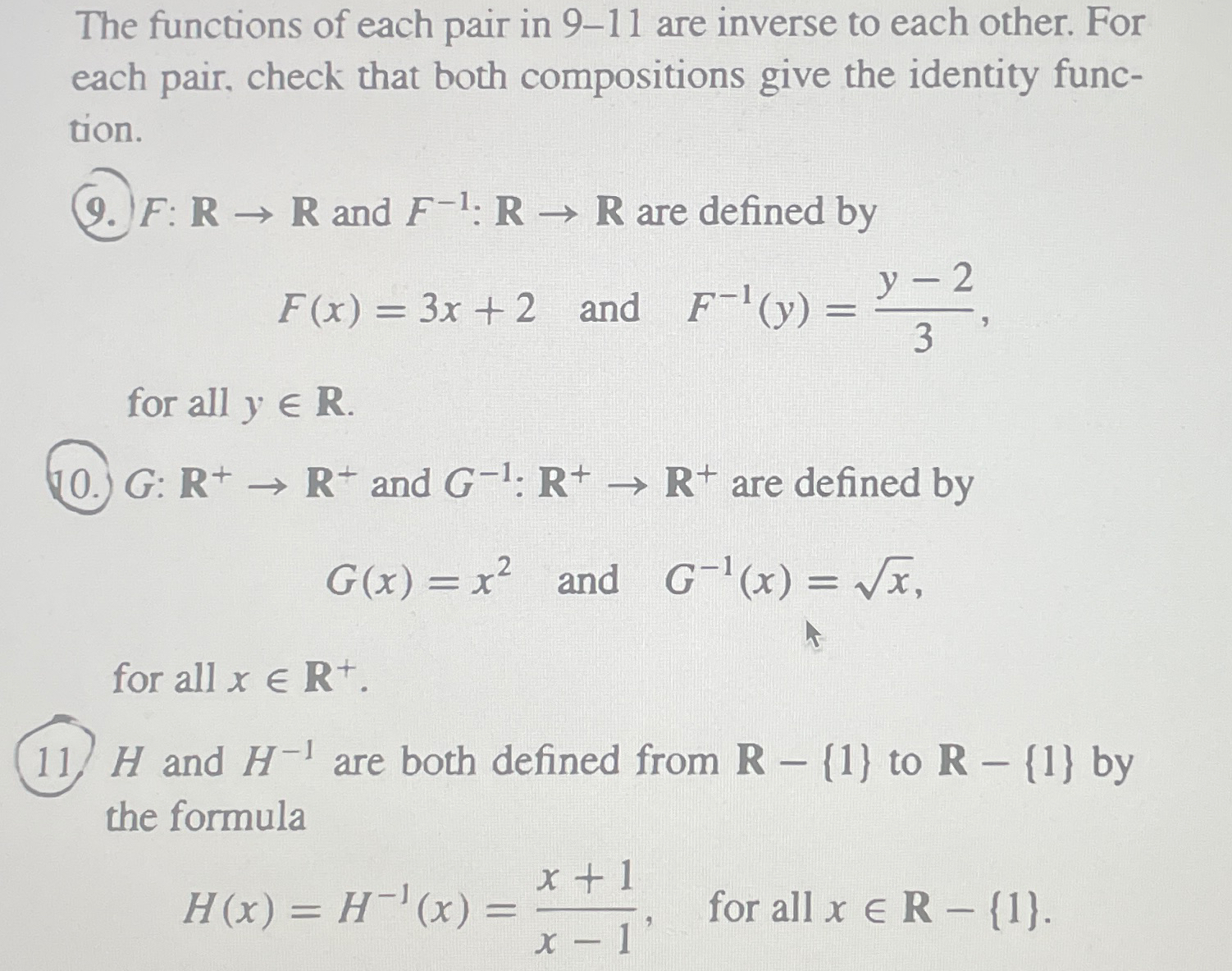 The functions of each pair in 9-11 ﻿are inverse to | Chegg.com