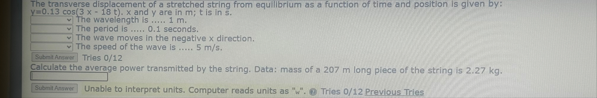Solved The transverse displacement of a stretched string | Chegg.com